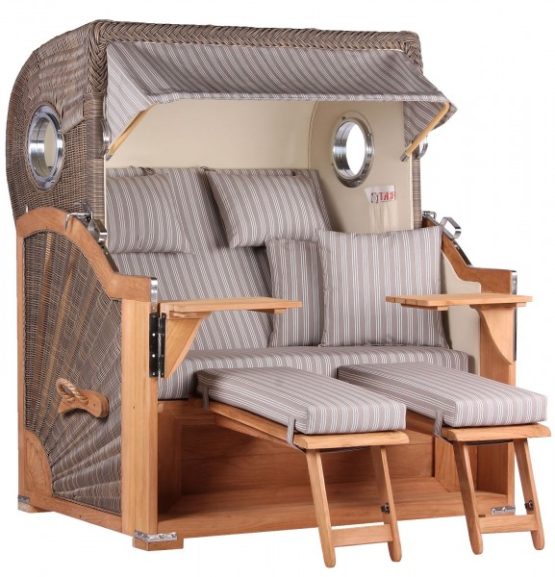 Strandkorb Norderney Teak Bullauge PE grey Dessin 501 - moebel-Liebe.com