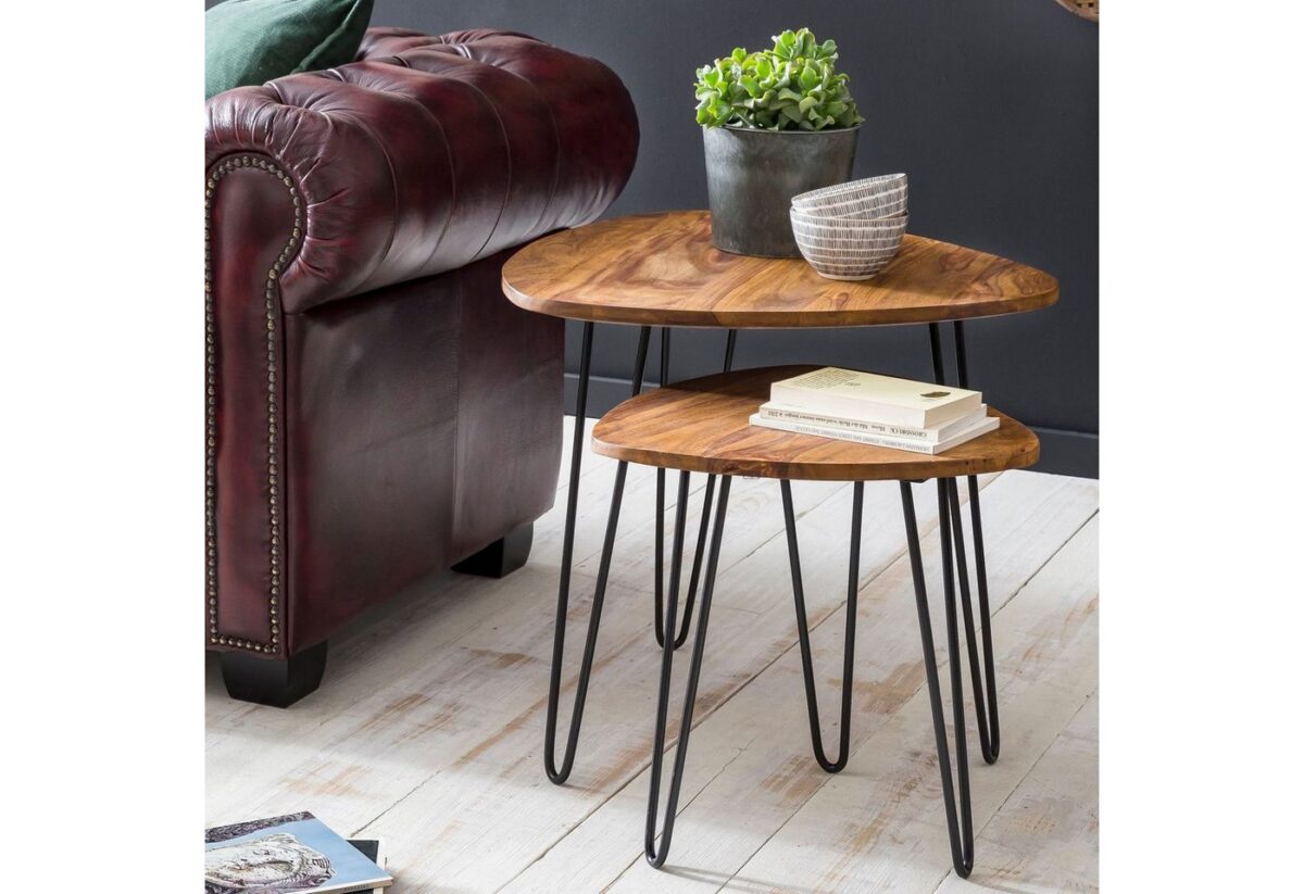 Wohnling Beistelltisch »Design Satztisch WL5.659 Sheesham Metall ...