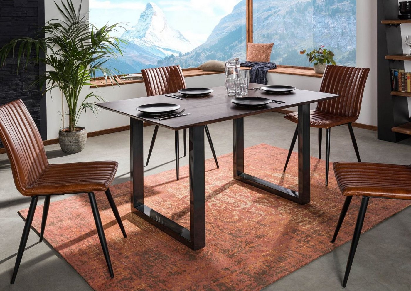 Massivmoebel24 Esstisch »SWISS EDGE« (Moderner Esstisch mit U-förmigen ...