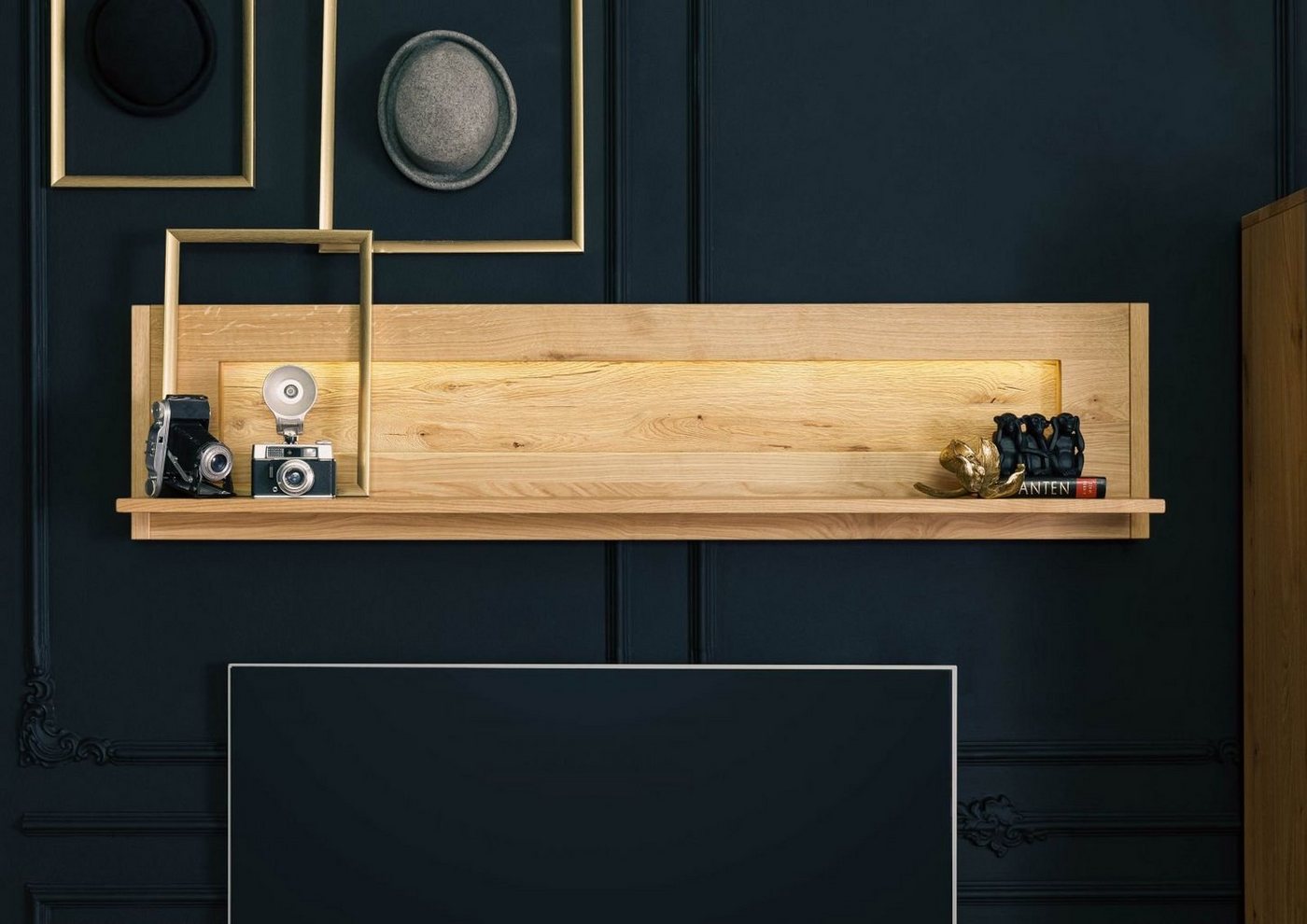 Massivmoebel24 Wandregal »CARDIFF«, inkl. LED-Beleuchtung - moebel ...